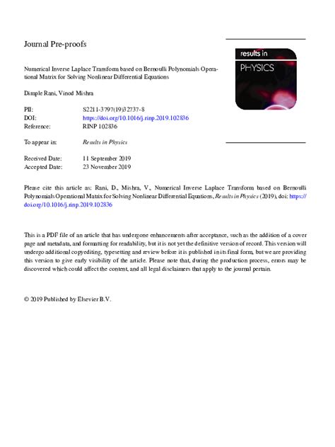 Pdf Numerical Inverse Laplace Transform Based On Bernoulli
