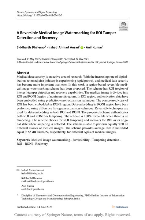 A Reversible Medical Image Watermarking For Roi Tamper Detection And