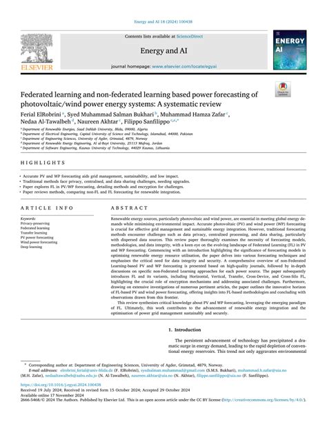 Pdf Federated Learning And Non Federated Learning Based Power Forecasting Of Photovoltaicwind