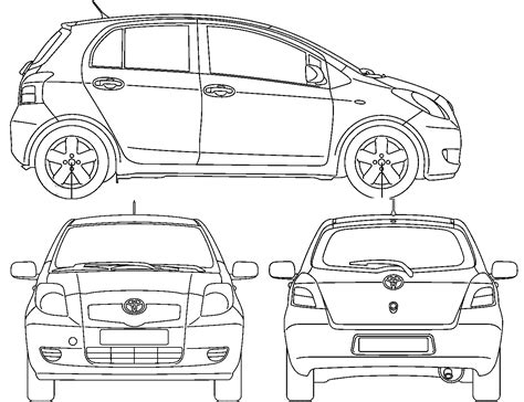 2006 Toyota Yaris Ii 5 Door Hatchback Blueprints Free Outlines
