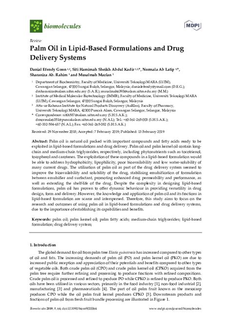 Pdf Palm Oil In Lipid Based Formulations And Drug Delivery Systems