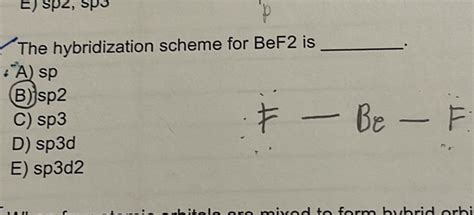 SOLVED: The hybridization scheme for BeF2 is A) sp (B) sp 2 C) sp3 D) sp3d E) sp3d2