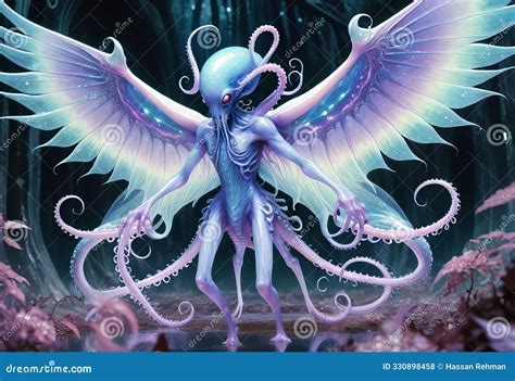 A Subtly Shifting Eldritch Familiar A Fusion Of Tentacles And Wings Stock Illustration