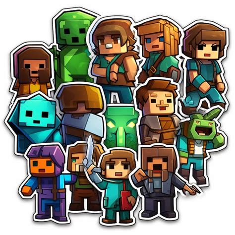 Un Grupo De Personajes De Minecraft Con Una Variedad De Caras