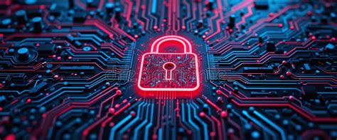 Glowing Red Padlock On A Circuit Board Symbolizes Cybersecurity And Data Protection In A