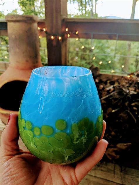 Blue And Green Designer Hand Blown Wine Glass In Blowing Rock Nc Stock