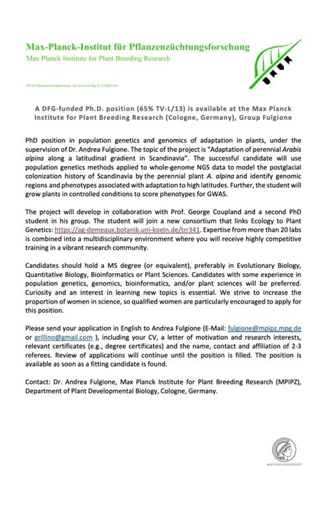 Phd Position In Population Genetics And Genomics Of Adaptation In