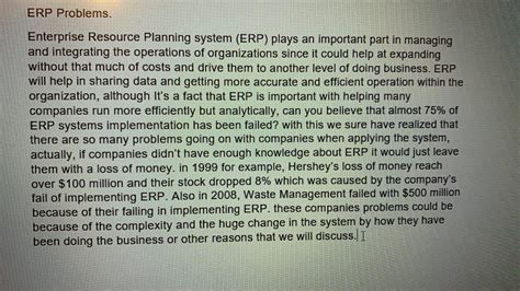 Solved ERP Problems Enterprise Resource Planning System Chegg Com