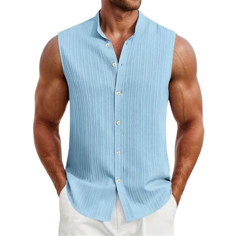 Mens Sleeveless Shirt Lightweight Breathable Summer Casual Beach Wear