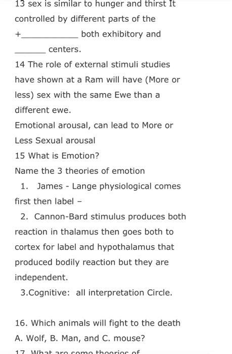 Solved Sex Is Similar To Hunger And Thirst It Controlled Chegg Com