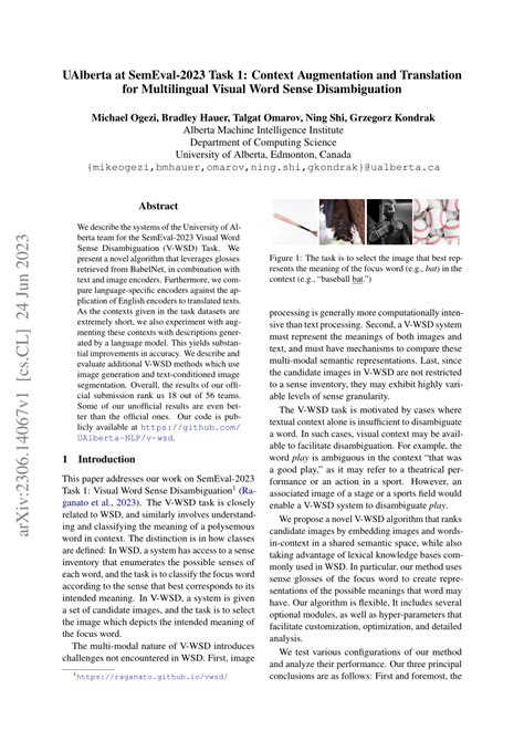 Pdf Ualberta At Semeval 2023 Task 1 Context Augmentation And Translation For Multilingual
