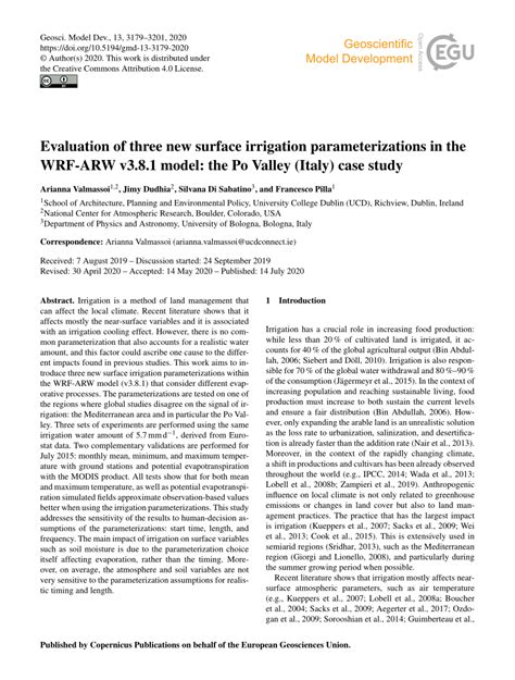 Pdf Evaluation Of Three New Surface Irrigation Parameterizations In