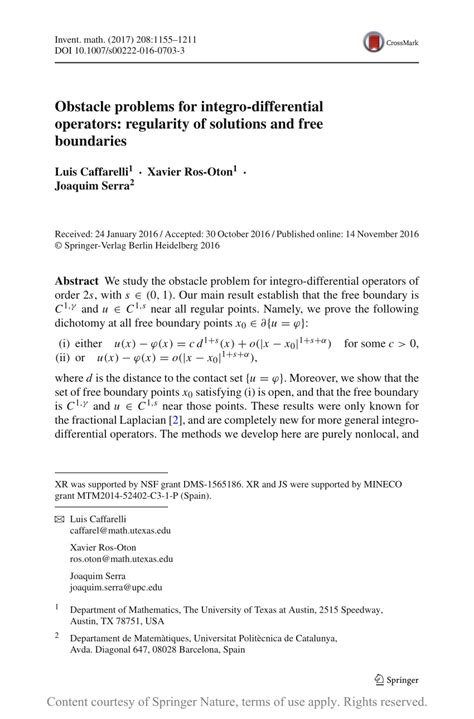 Obstacle Problems For Integro Differential Operators Regularity Of