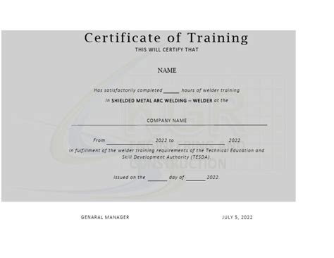Certificate Of Training Welder Pdf