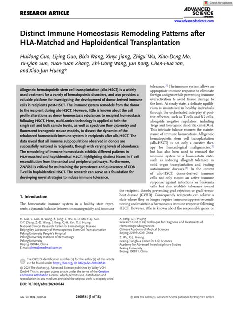 Advanced Science 2024 Guo Distinct Immune Homeostasis Remodeling Patterns After Hla
