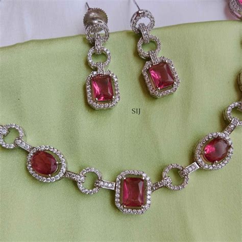 Imitation Ruby Stones Necklace Set South India Jewels