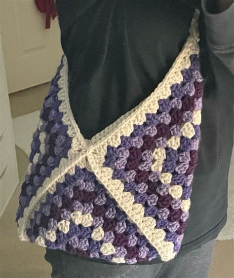 Crocheted Three Granny Square Purple Bag Purple Granny Squares 3