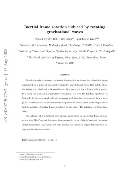 Pdf Inertial Frame Rotation Induced By Rotating Gravitational