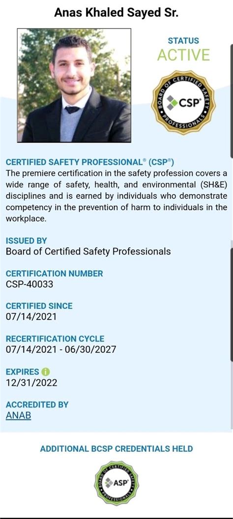 Renewed My Csp Credentials Feeling Grateful To Allah 🙏 Board Of Certified Safety Professionals