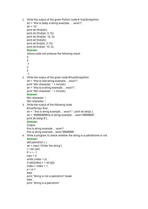 Python 5 Ans Question Write The Output Of The Given Python Code