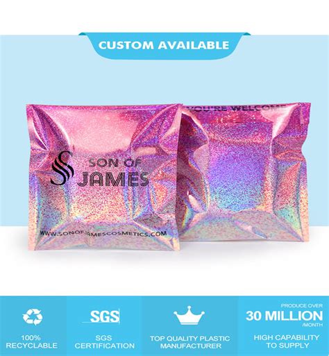Custom Aluminum Foil Pink Holographic Laser Poly Mailer Bag