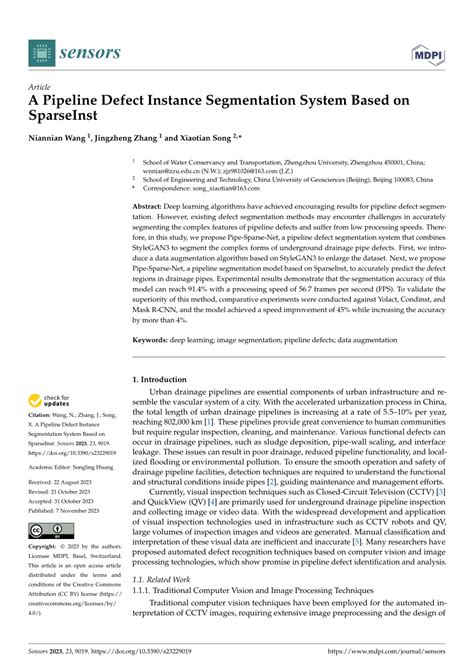 Pdf A Pipeline Defect Instance Segmentation System Based On Sparseinst