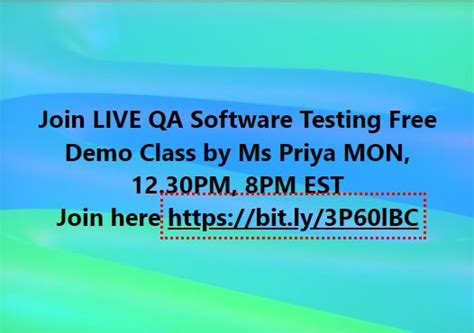 Join Live Qa Software Testing Free Demo Class By Ms Priya Mon 1230pm