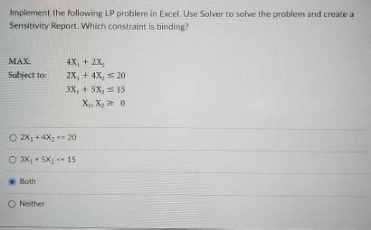 Solved Implement The Following LP Problem In Excel Use Chegg