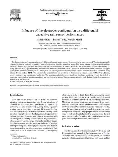 PDF Dimensioning And First Tests Of A Differential Capacitive Rain Sensor