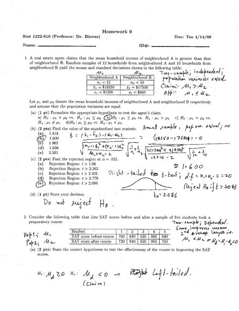 Solutions To Homework 9 Introduction To Statistics Stat 1222 Docsity