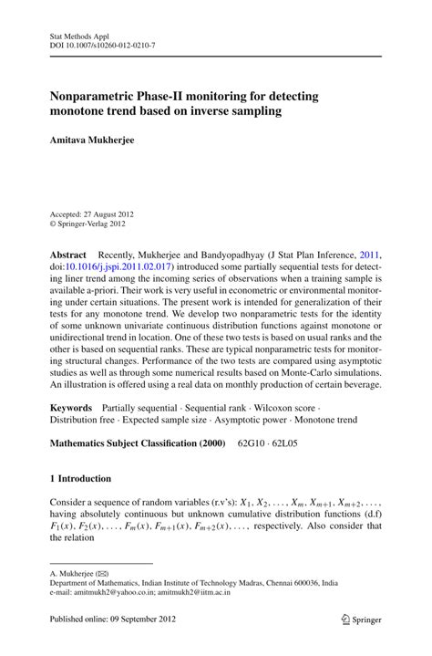 Pdf Nonparametric Phase Ii Monitoring For Detecting Monotone Trend