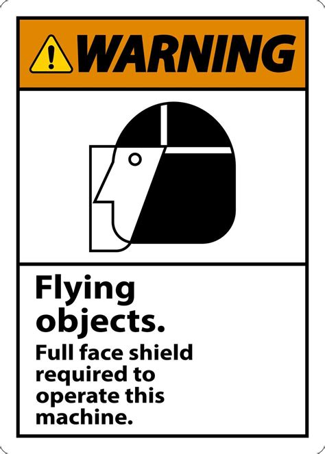 Warning Flying Object Face Shield Required Sign On White Background