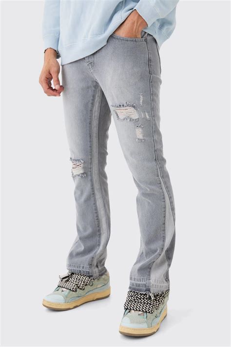 Mens Grey Ripped Jeans Grey Distressed Jeans Boohooman Usa