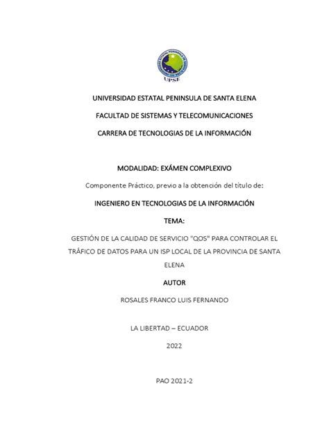 Upse Tti 2022 0016 Descargar Gratis Pdf Calidad De Servicio Ieee 802 11