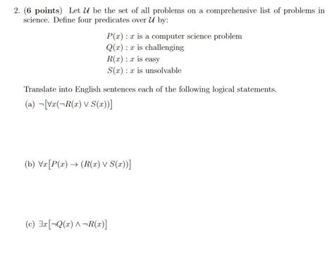 Solved Points Let U Be The Set Of All Problems On A Chegg Com