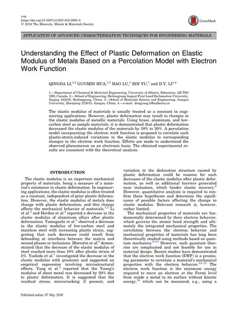 Pdf Understanding The Effect Of Plastic Deformation On Elastic