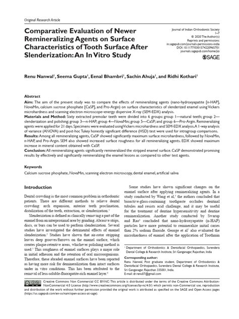 Comparative Evaluation Of Newer Remineralizing Age Pdf Tooth Enamel