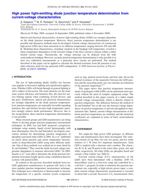 Pdf High Power Light Emitting Diode Junction Temperature