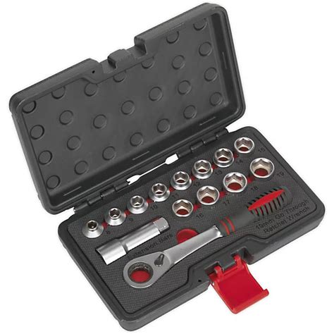 14 Piece Low Profile Go Through Socket Set With 34 Ratchet Handle For