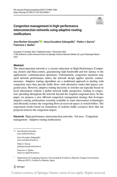 Congestion Management In High Performance Interconnection Networks