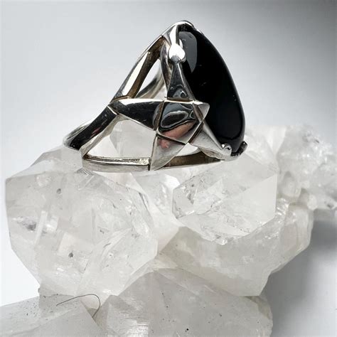 Black Onyx Pentacle Ring Pentacle 5 Point Star Ring Sterling Silver