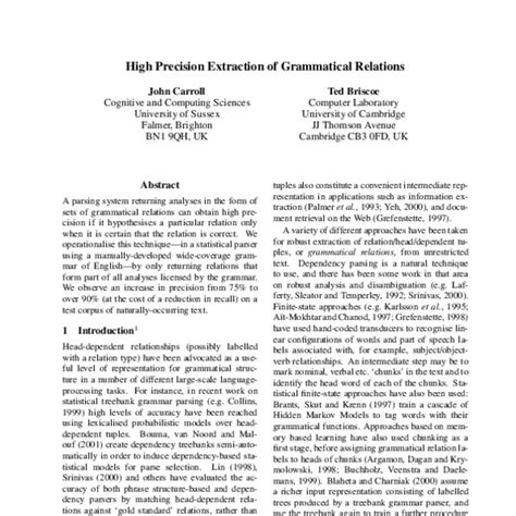 High Precision Extraction Of Grammatical Relations Acl Anthology