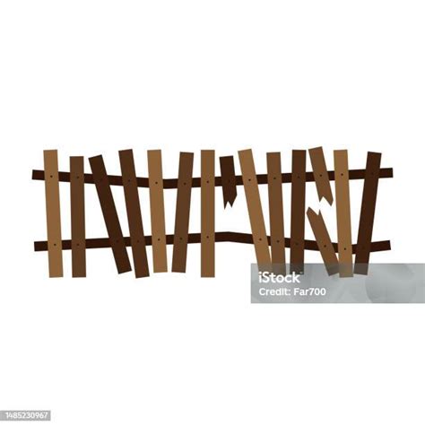 Old Broken Wooden Fence Icon Color Silhouette Horizontal Front View