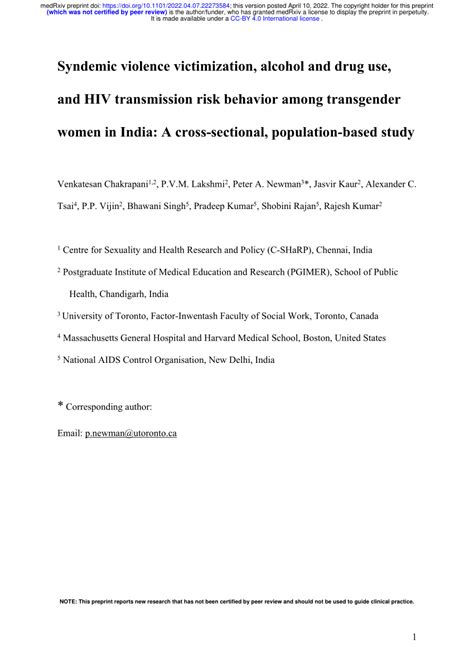 Pdf Syndemic Violence Victimization Alcohol And Drug Use And Hiv