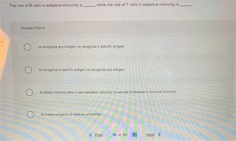 Solved The Role Of B Cells In Adaptive Immunity Is While The Chegg