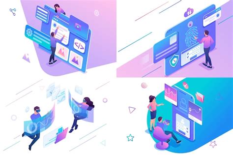 Premium Vector Set Isometric On The Topic Information Security Mobile