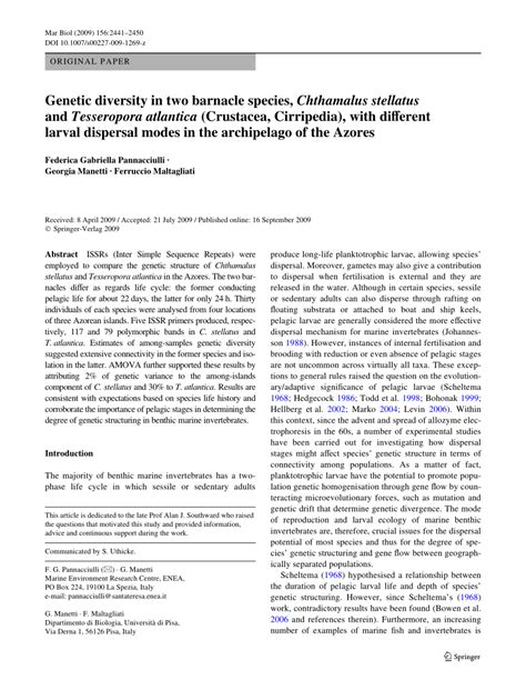 Pdf Genetic Diversity In Two Barnacle Species Chthamalus Stellatus And Tesseropora Atlantica
