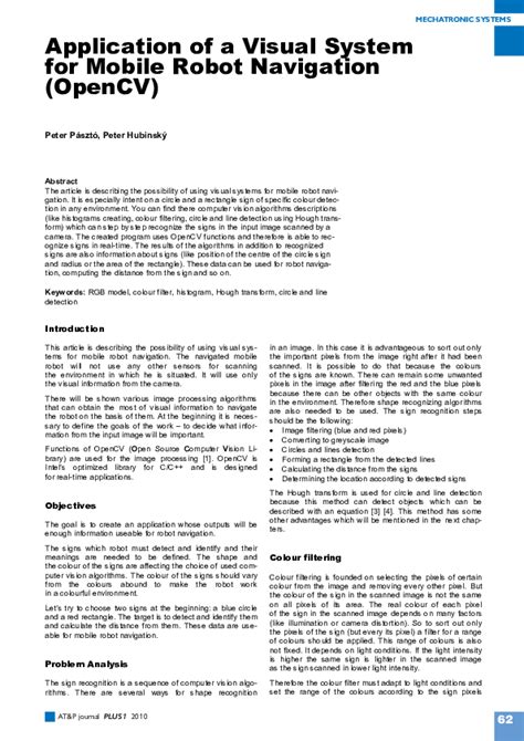 pdf application of a visual system for mobile robot navigation