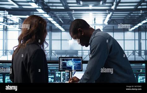 Manager Meeting With Client In Data Center Using Artificial Intelligence Tech Reaching Deal