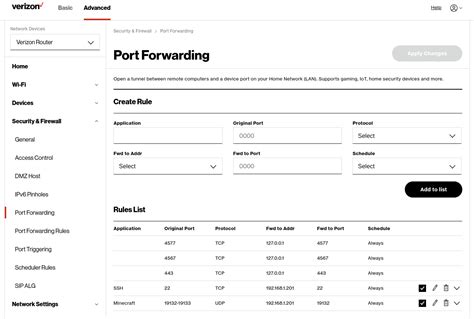 cannot connect ssh port forward rules on verizon router r